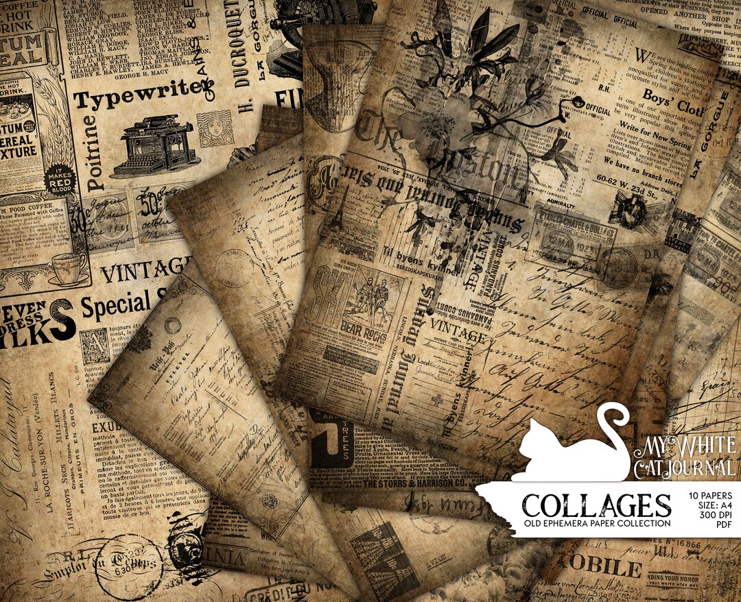 Junk Journal, Collage Paper, Vintage, Ephemera, Paper Pack, Newspaper ...