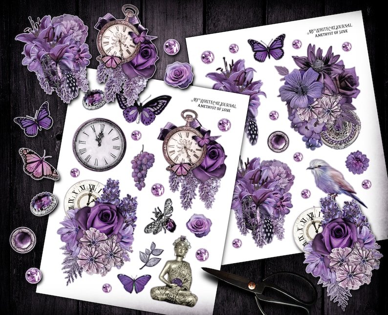 Purple Junk Journal Stickers | Amethyst Ephemera Printable Kit ...