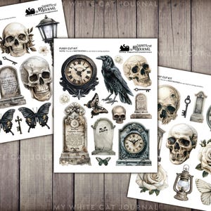 Spooky Tombstone Stickers: Monochromatic Junk Journal Embellishments ...
