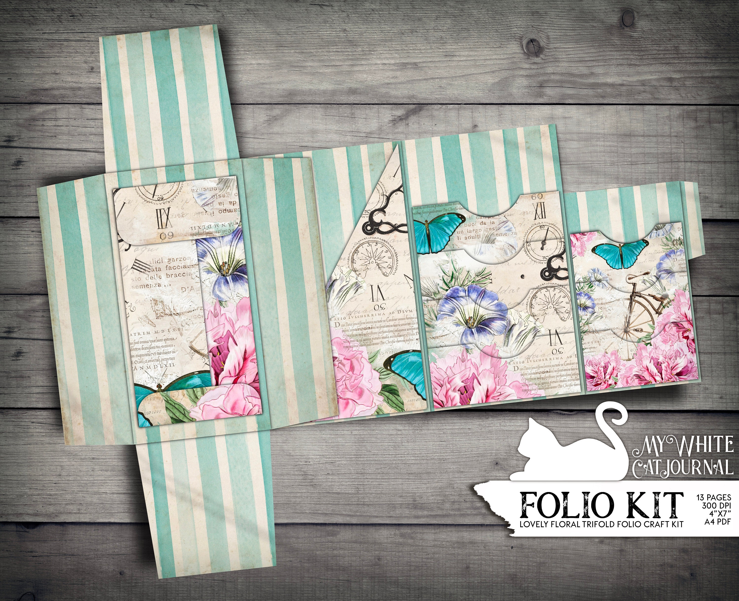 Junk Journal, Folding Folio, Loaded Folder, Lovely Floral, Trifold ...