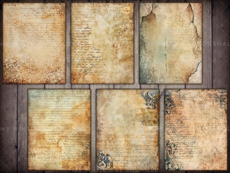 Junk Journal Papers, Vintage Handwritten Papers, Damask, Ephemera ...