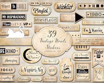 Junk Journal, Word Sticker, Phrases, Quotes, Collage Sheets, Printable ...