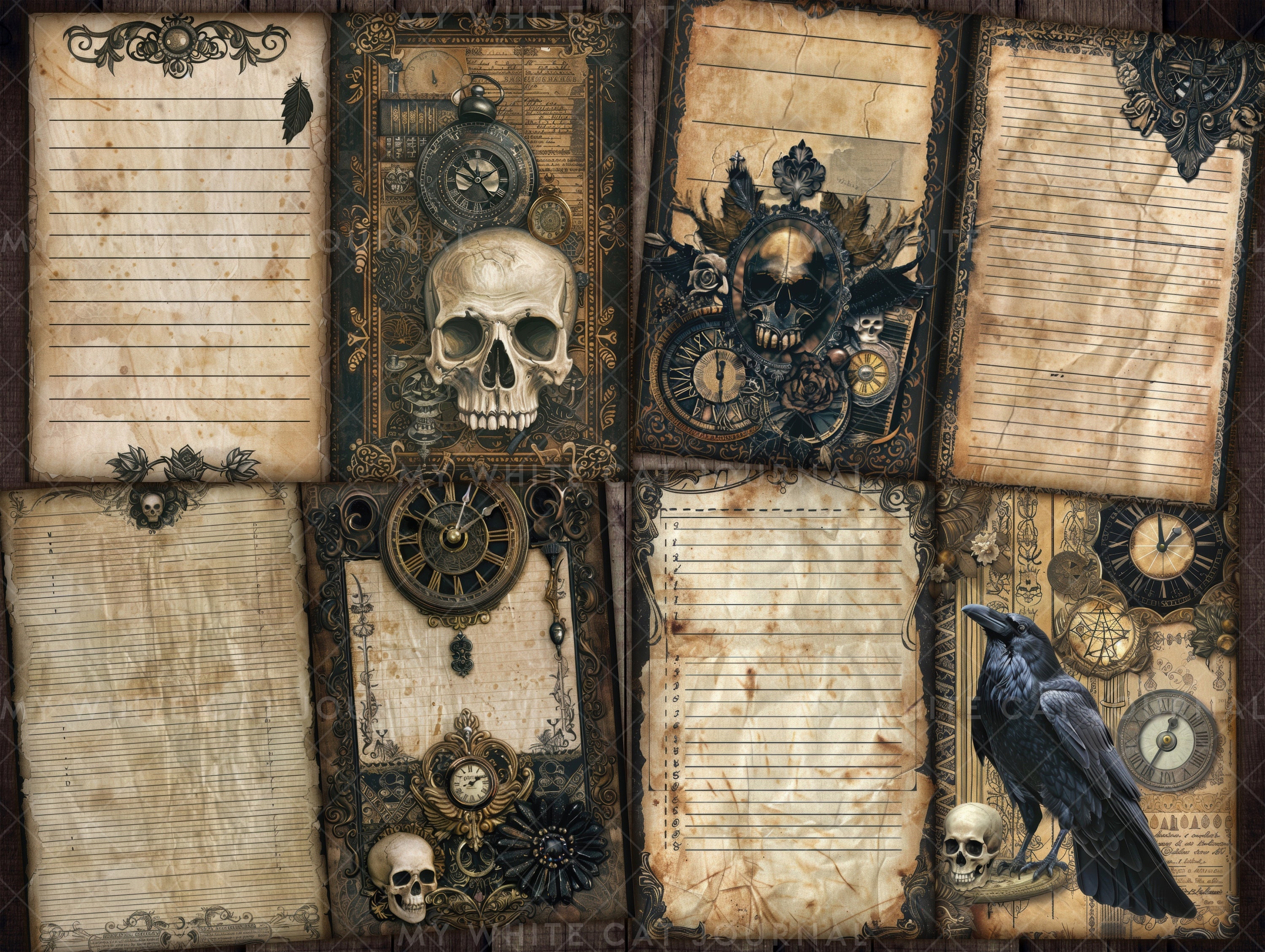 Junk Journal, Skulls and Raven, Gothic, Journal Papers, Printable ...