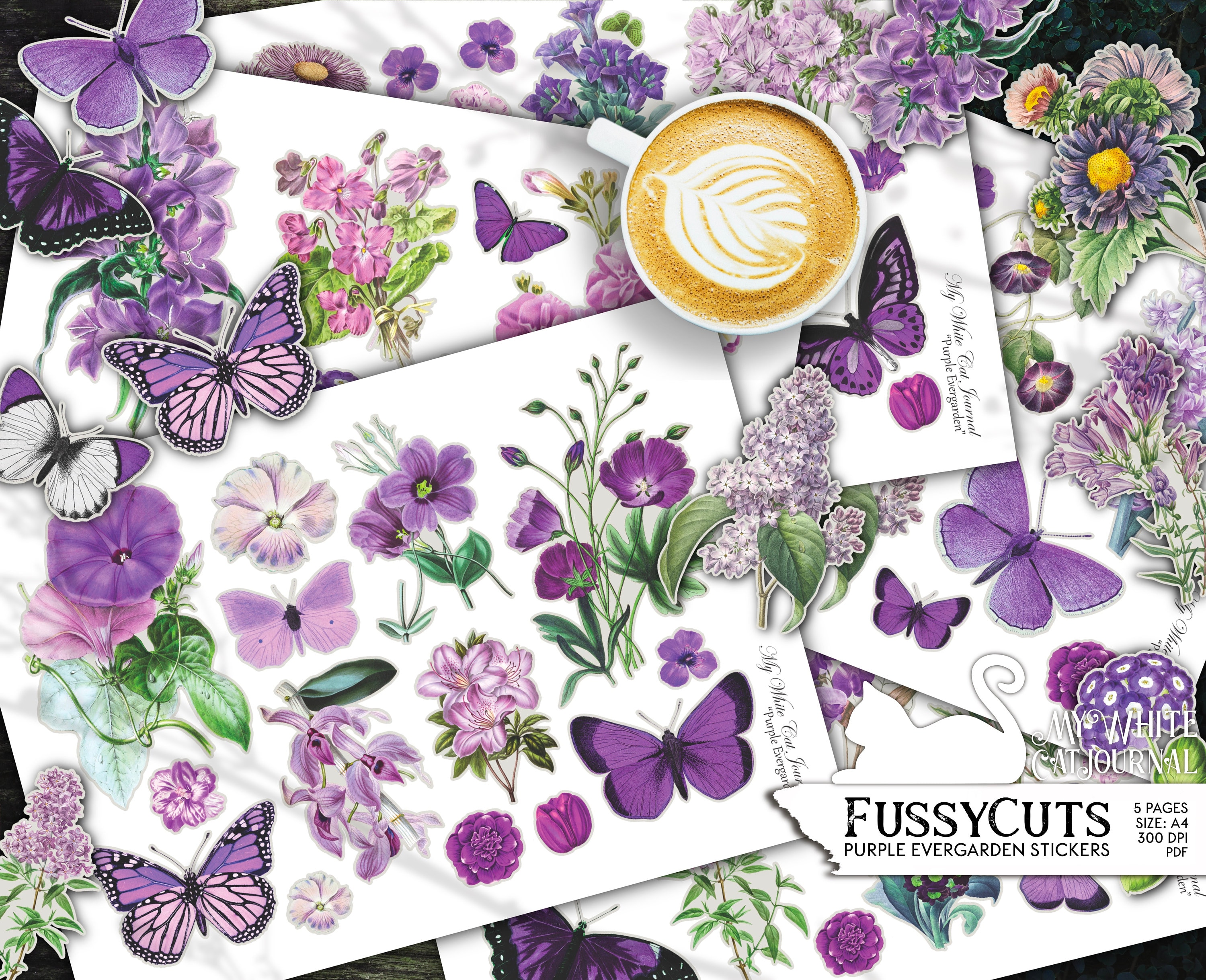 Junk Journal Fussy Cuts Purple Floral Stickers Printable - Etsy