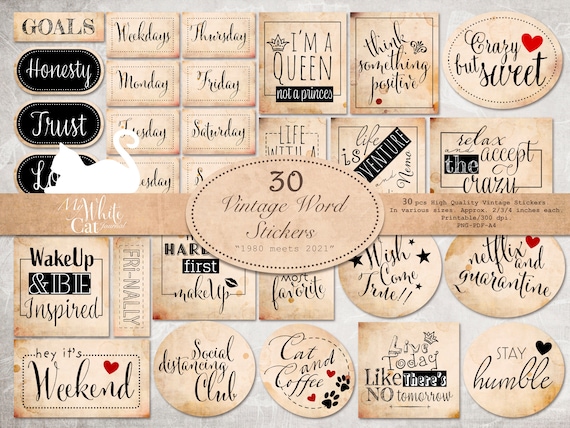 Junk Journal Word Sticker Phrases Quotes Collage Sheets - Etsy