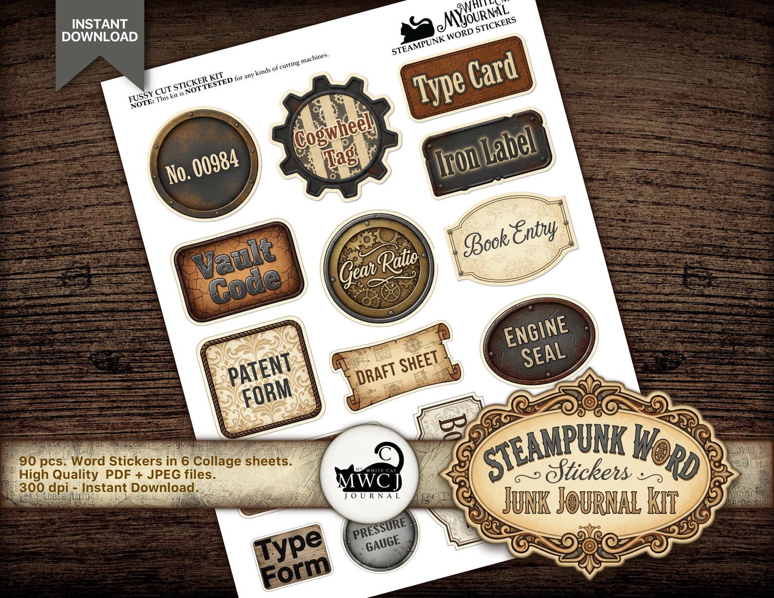 Steampunk Word Stickers | Printable Junk Journal Labels | Vintage ...