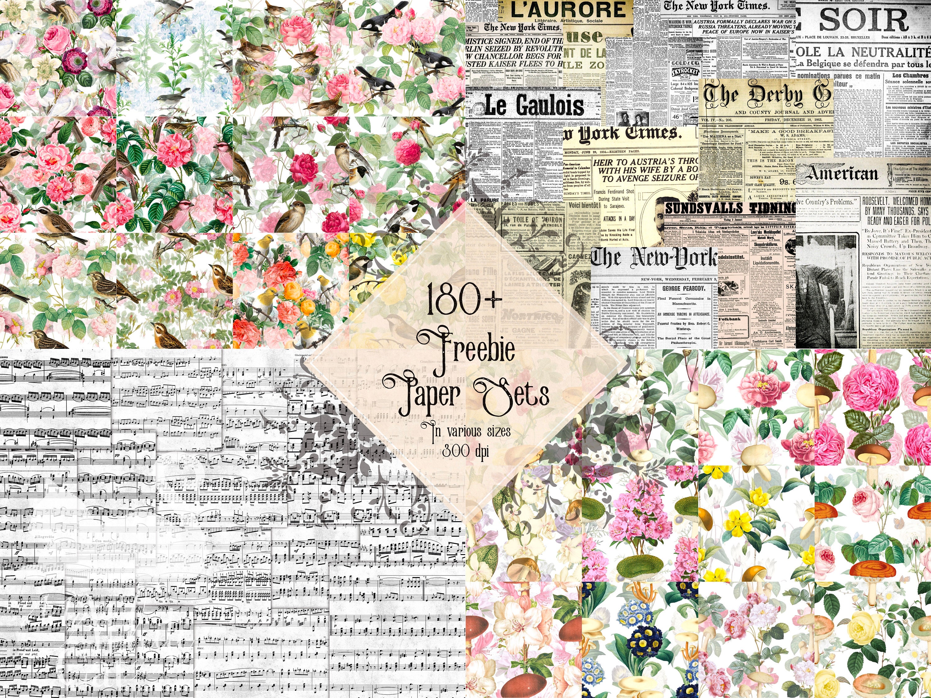 1700 Graphics Bundle, Ephemera, Clipart, Collage Paper, Seamless ...