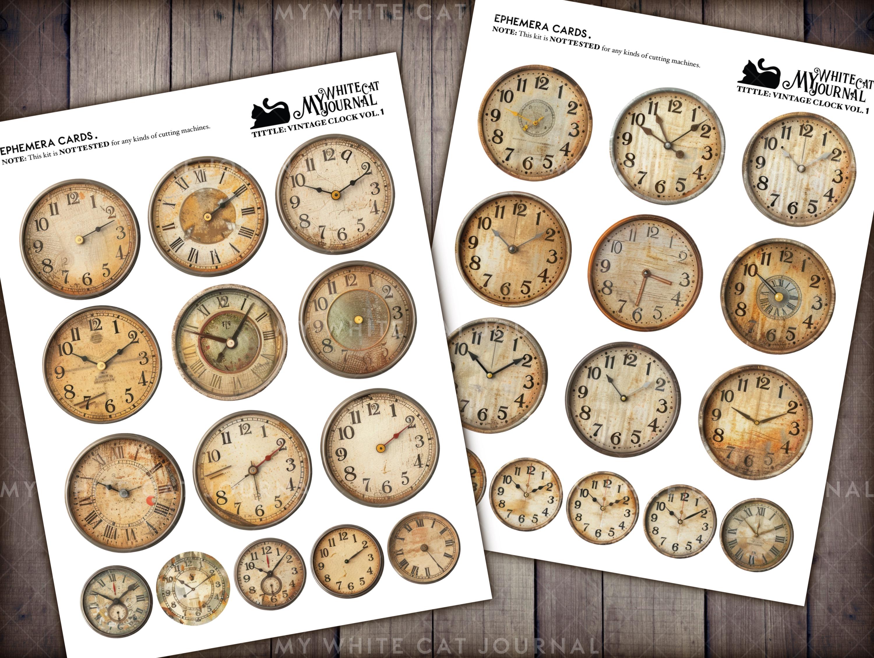 Vintage Clock Face Stickers | Junk Journal Ephemera Kit | Printable ...