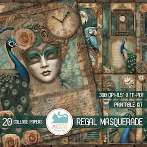 Junk Journal Collages, Regal Masquerade, Teal, Collage Papers ...