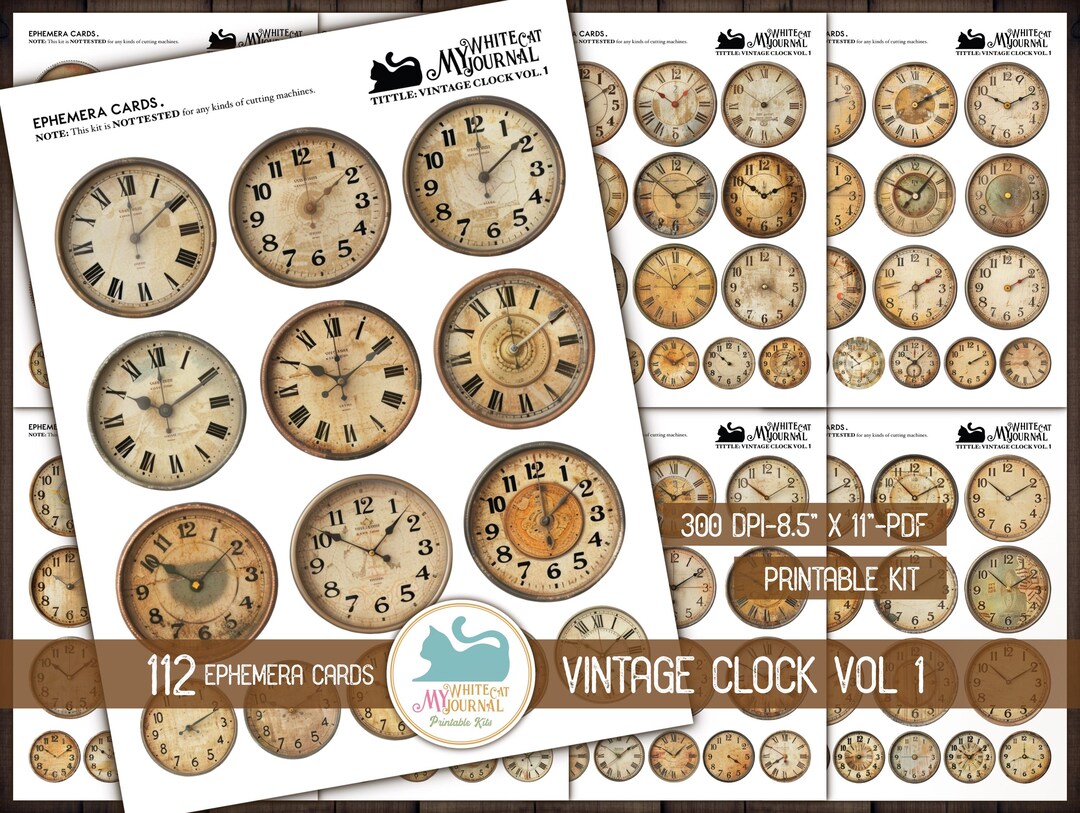 Vintage Clock Face Stickers | Junk Journal Ephemera Kit | Printable ...