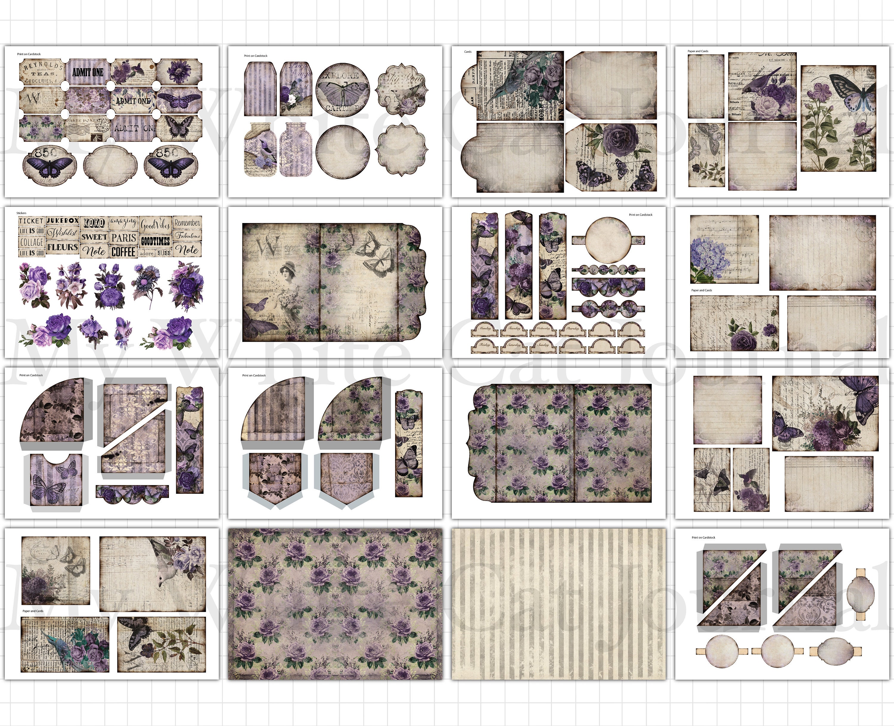 Junk Journal Kit Purple Butterfly Floral Bird Ephemera - Etsy