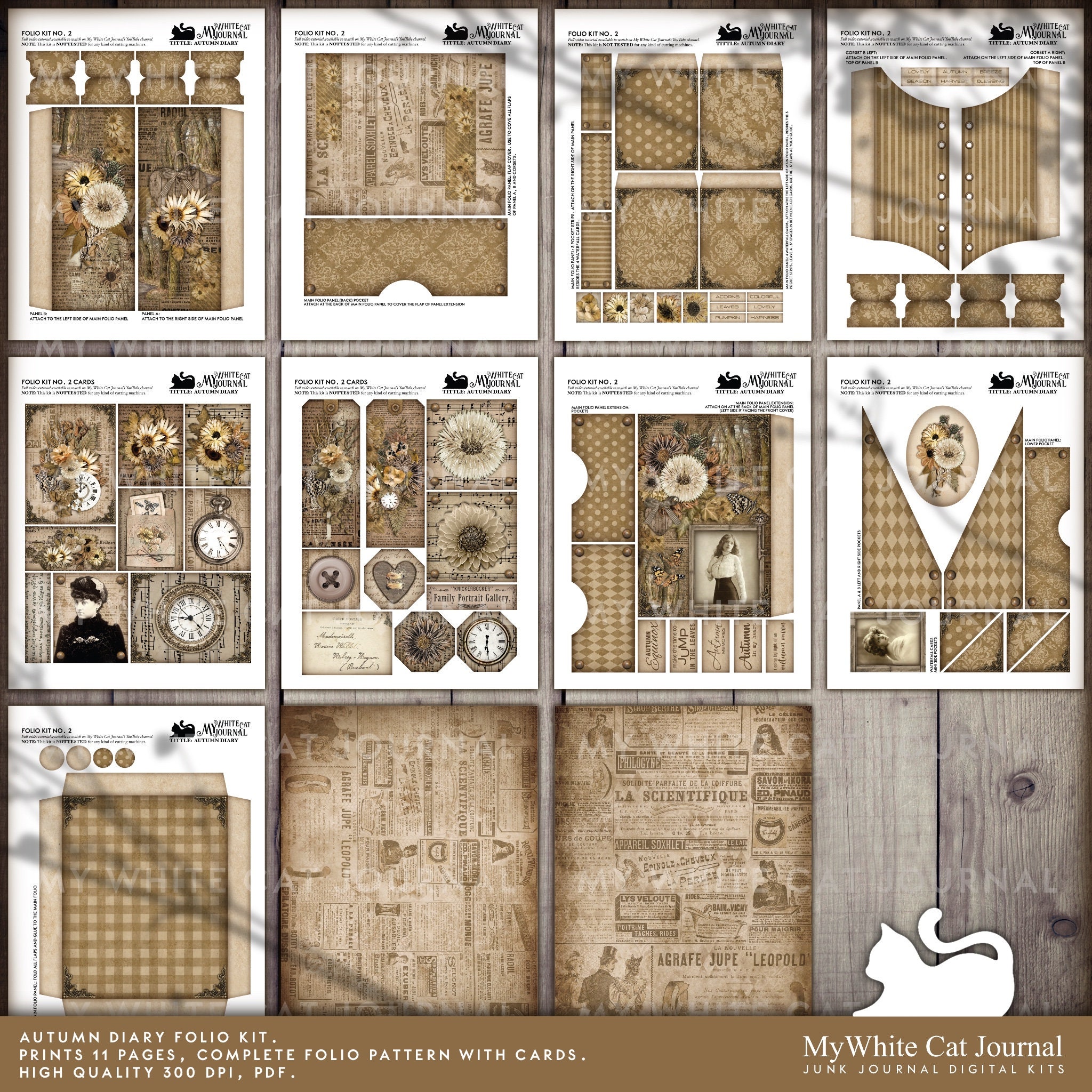 Junk Journal, Autumn Diary, Folio Kit, Printable, Ephemera, Collage ...