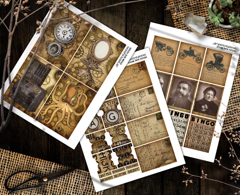 Junk Journal, Steampunk, Assorted Ephemera, Printable, Collage Sheets ...
