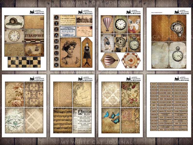 Steampunk Junk Journal Kit – Printable Ephemera, Gears & Clock Pages ...