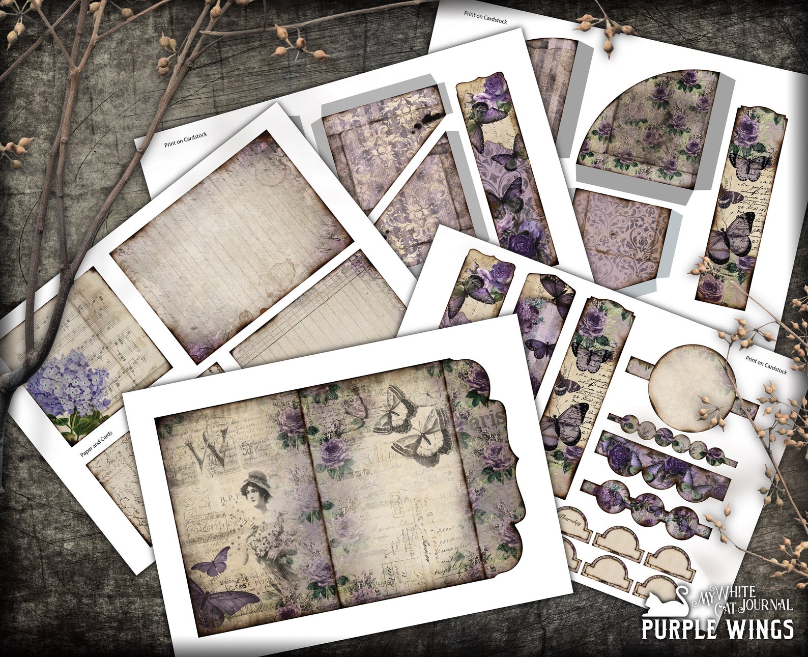 Junk Journal Kit Purple Butterfly Floral Bird Ephemera - Etsy