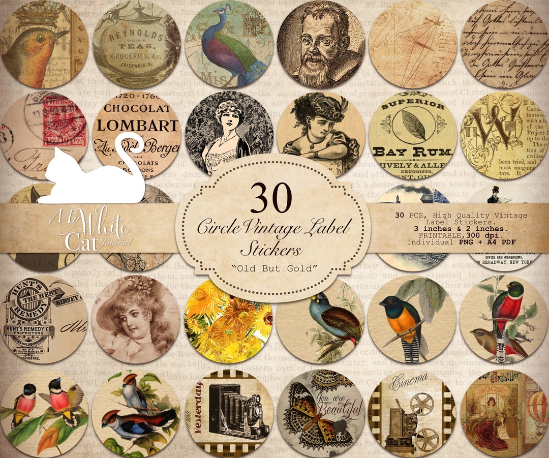 Junk Journal, Vintage Label Stickers, Printable, Ephemera, Stickers ...