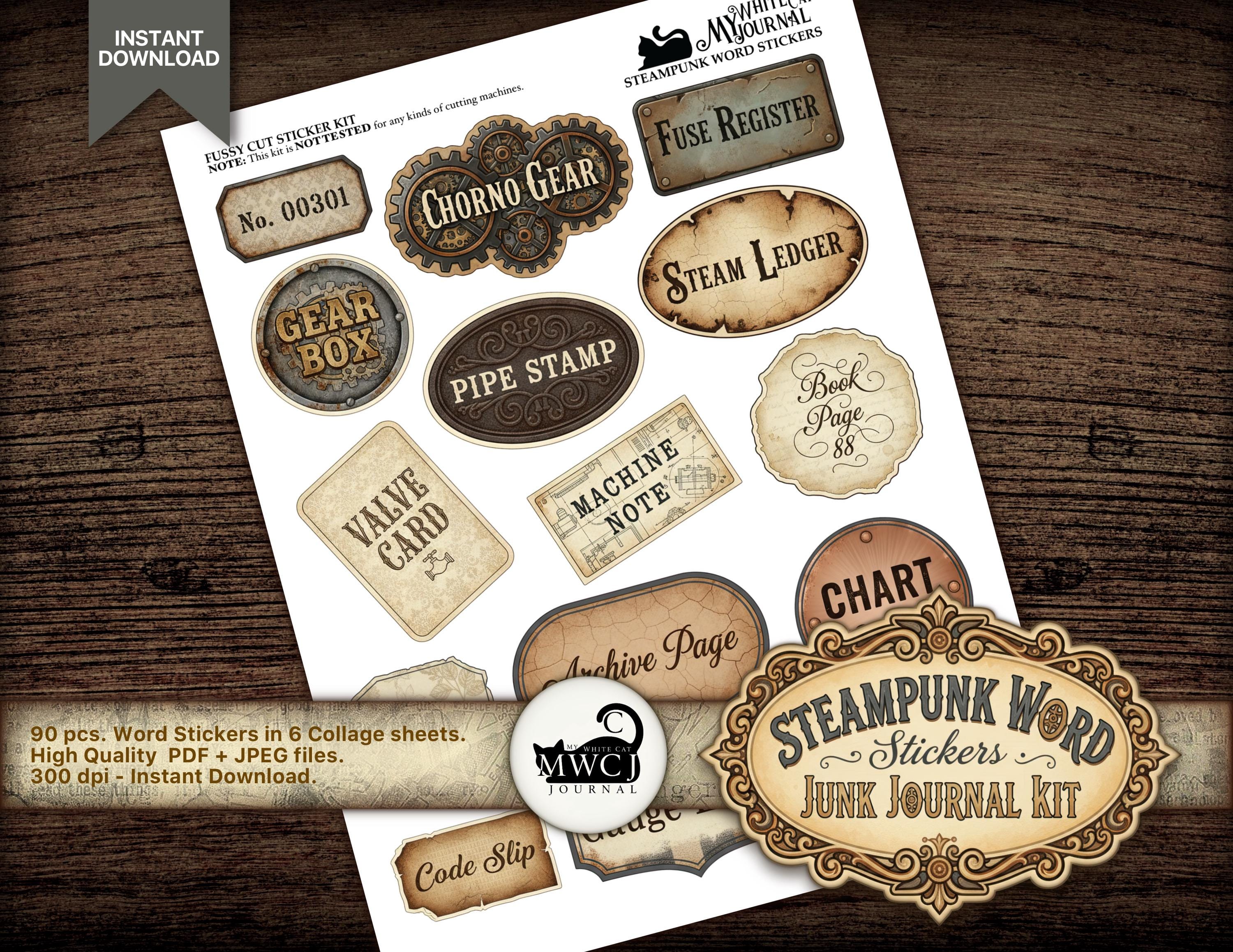 Steampunk Word Stickers | Printable Junk Journal Labels | Vintage ...