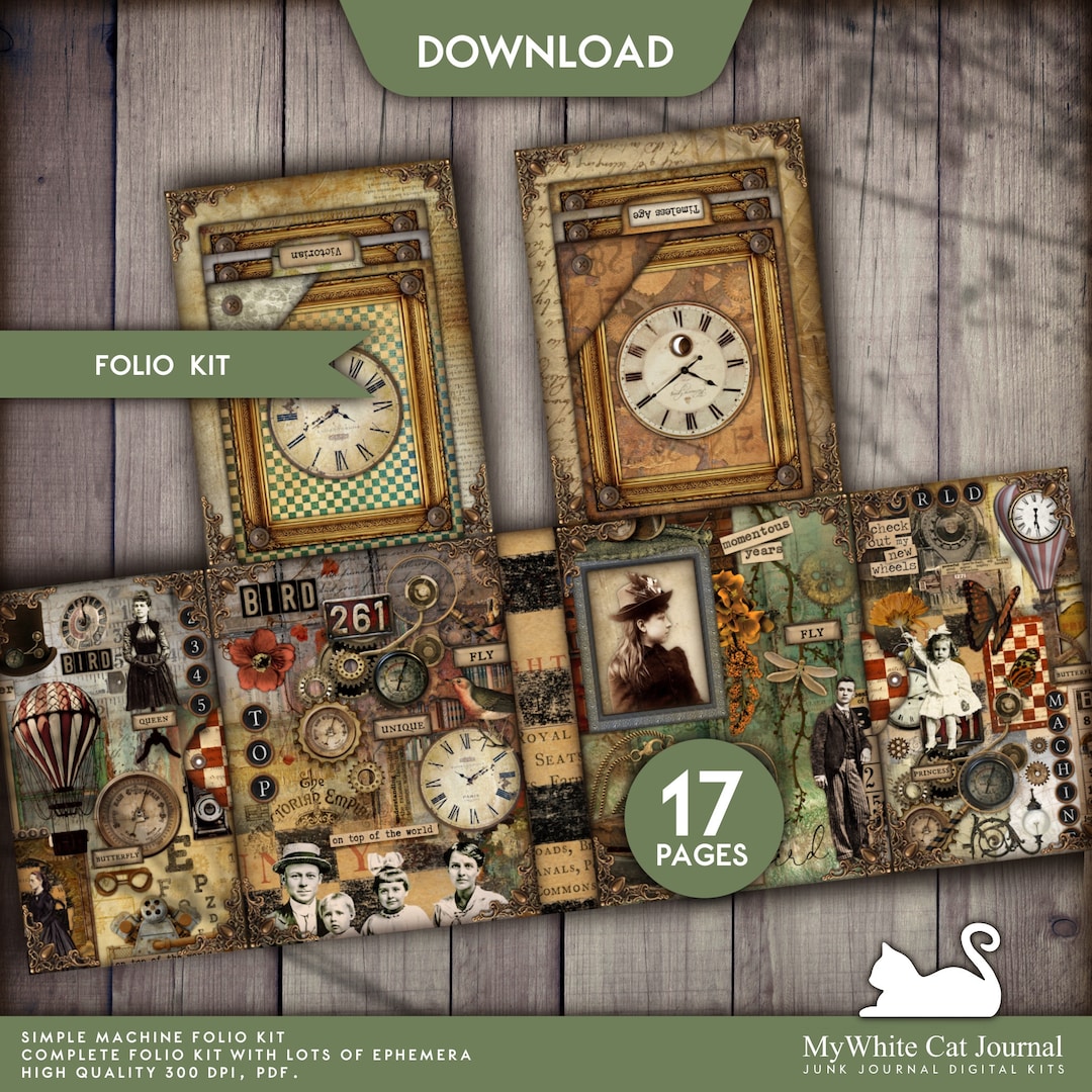 Junk Journal, Printable Folio Kit, Steampunk, Simple Machine, Folding ...