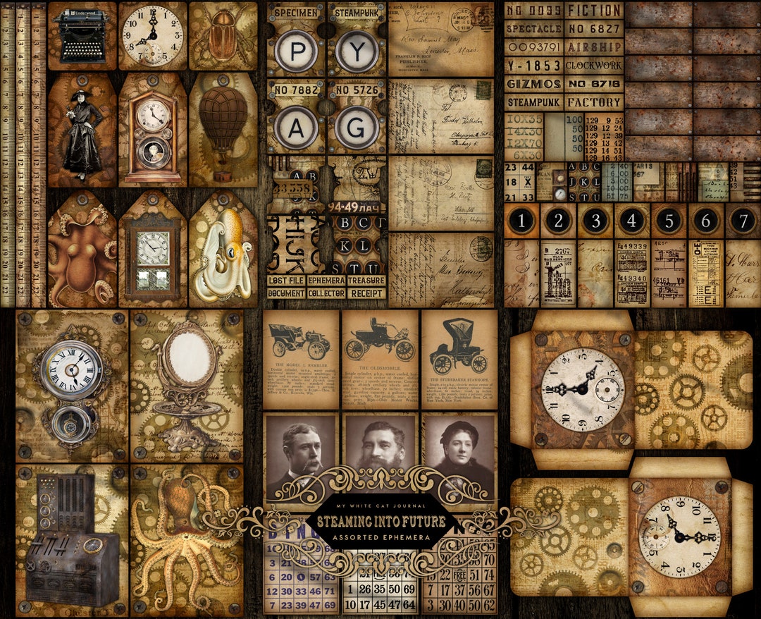 Junk Journal, Steampunk, Assorted Ephemera, Printable, Collage Sheets ...