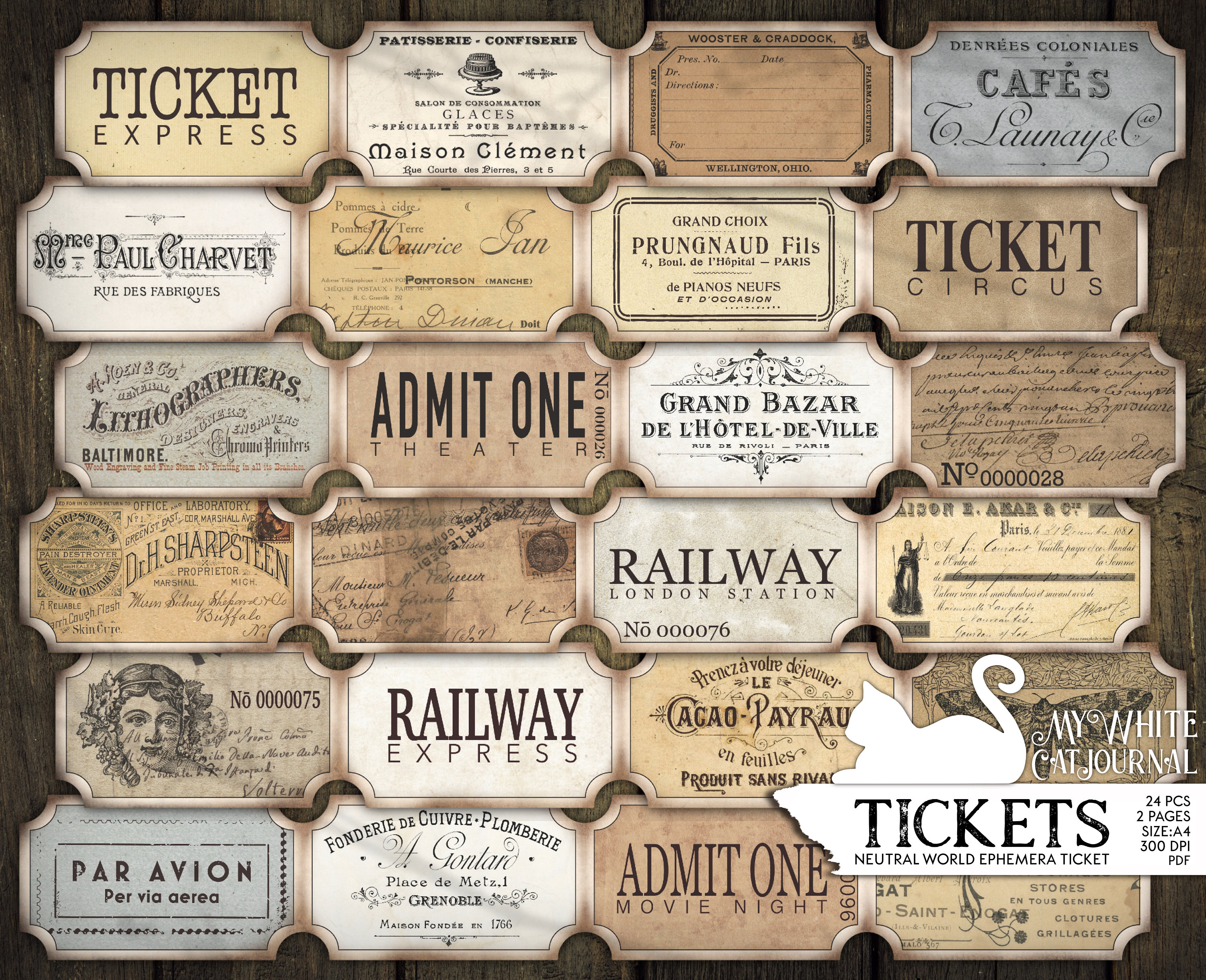 Junk Journal Neutral Ticket Printable Vintage Ephemera - Etsy