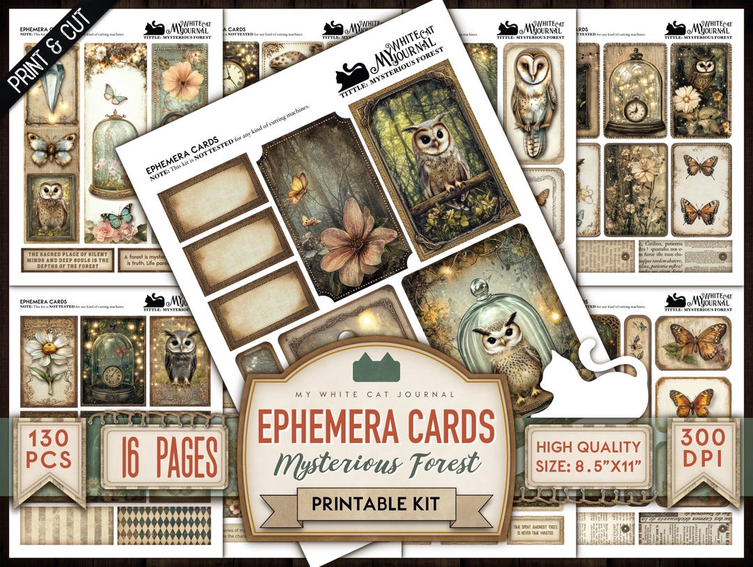 Ephemera Cards, Mysterious Forest, Printable, Junk Journal Card ...