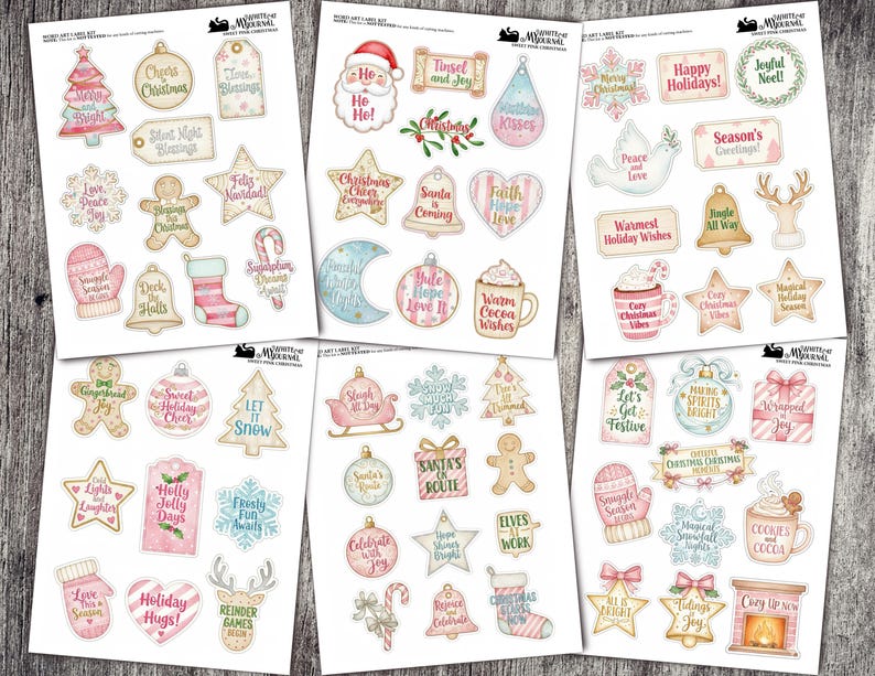 Christmas Word Stickers Printable | Pink Holiday Ephemera | Junk ...