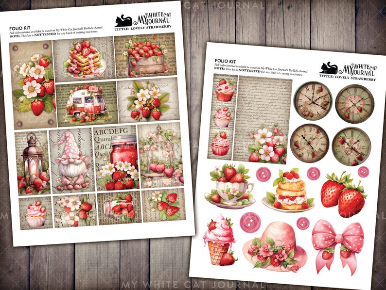 Folio Kit, Lovely Strawberry, Printable, Folding Folio, Junk Journal ...