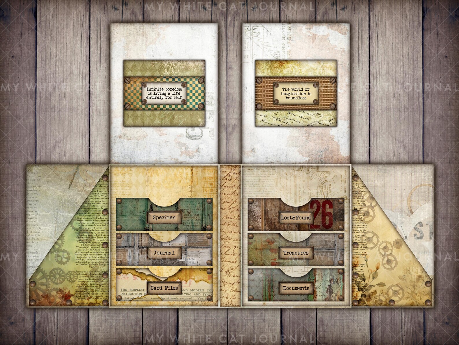Junk Journal, Printable Folio Kit, Steampunk, Simple Machine, Folding ...