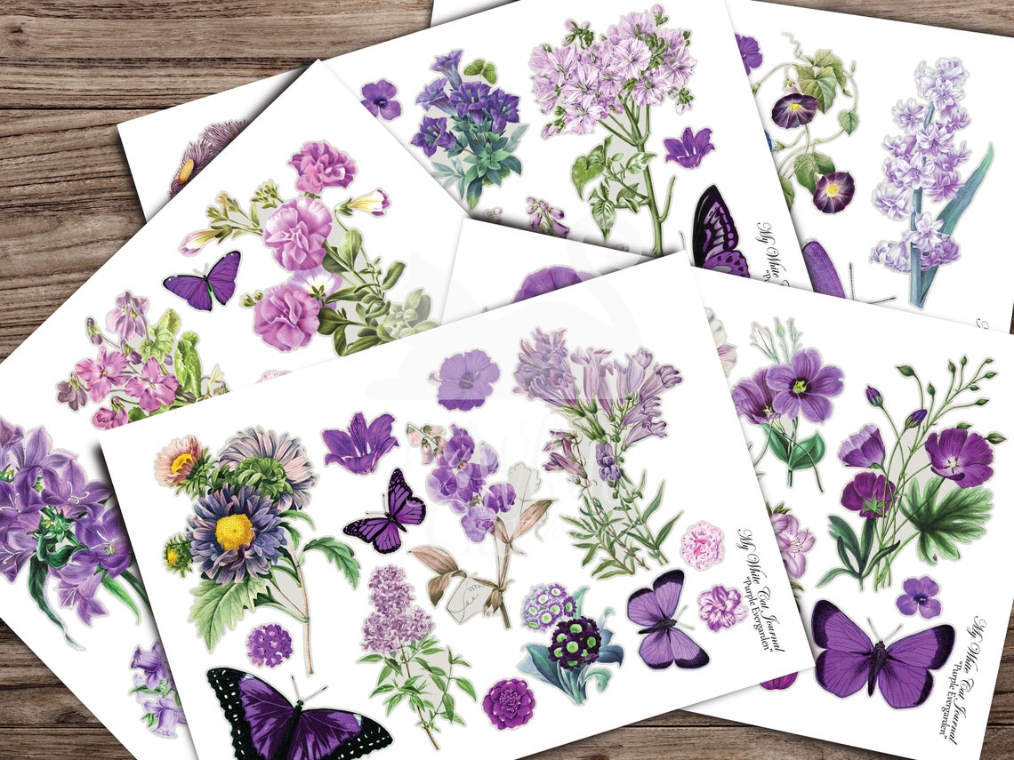 Junk Journal Fussy Cuts Purple Floral Stickers Printable - Etsy