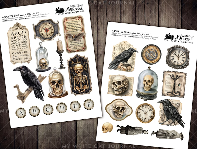Junk Journal, Skulls and Ravens, Gothic, Assorted Ephemera, Cards ...