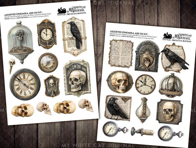Junk Journal, Skulls and Ravens, Gothic, Assorted Ephemera, Cards ...