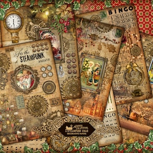 Junk Journal, Steampunk Xmas, Decorative Papers, Printable, Collage ...