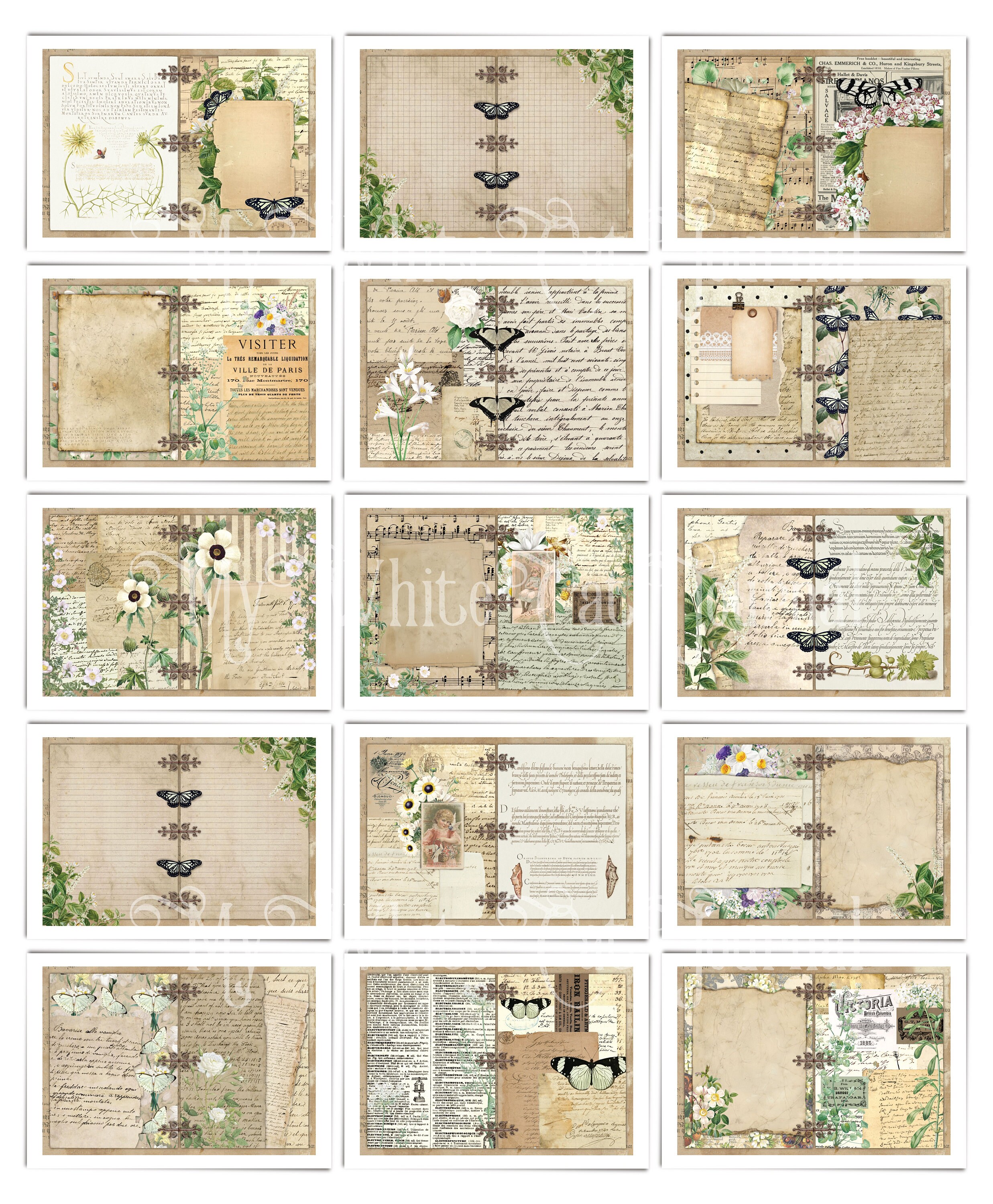 Junk Journal Kit White Floral Butterfly Vintage Ephemera - Etsy