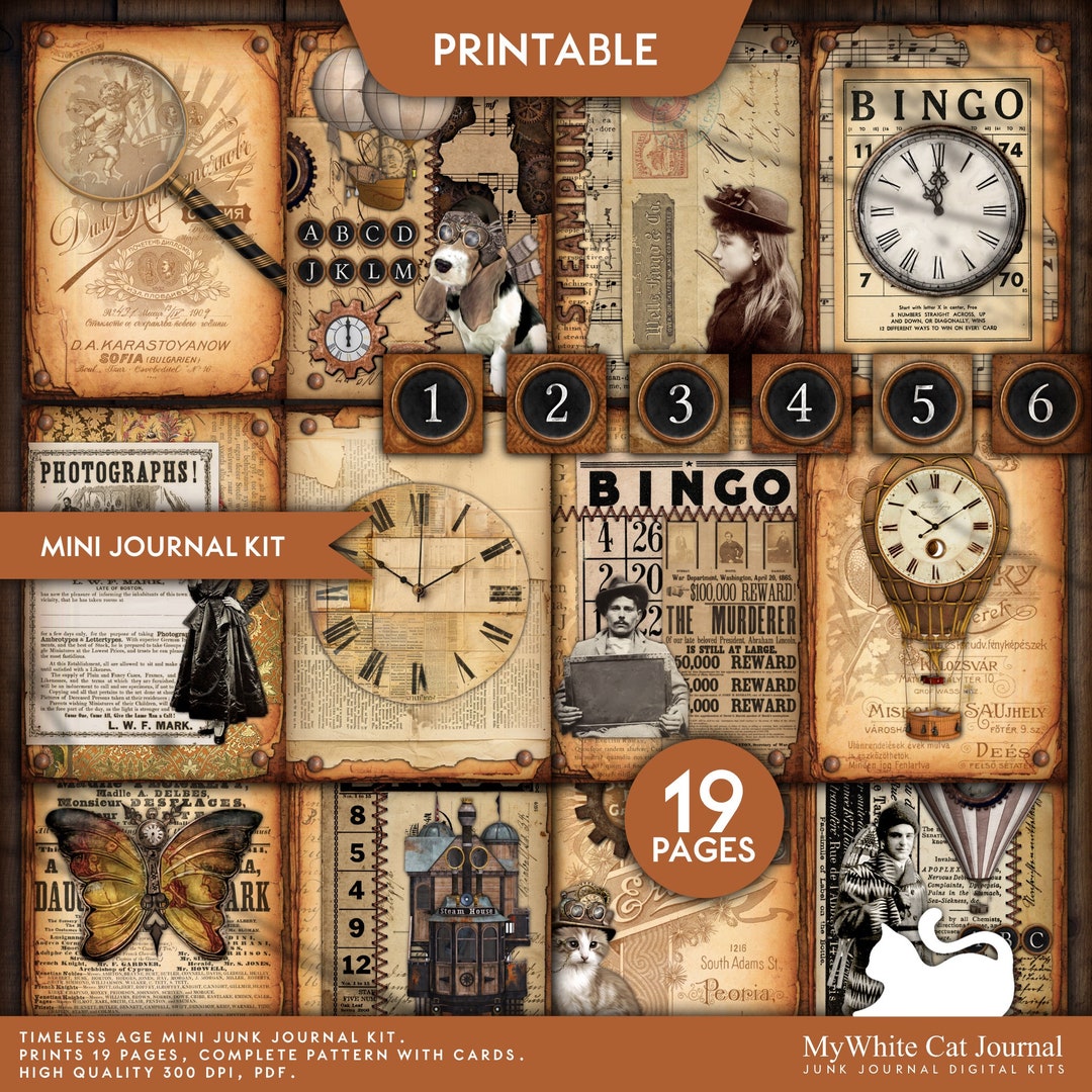 Mini Junk Journal Kit, Steampunk, Timeless Age, Printable, Ephemera ...