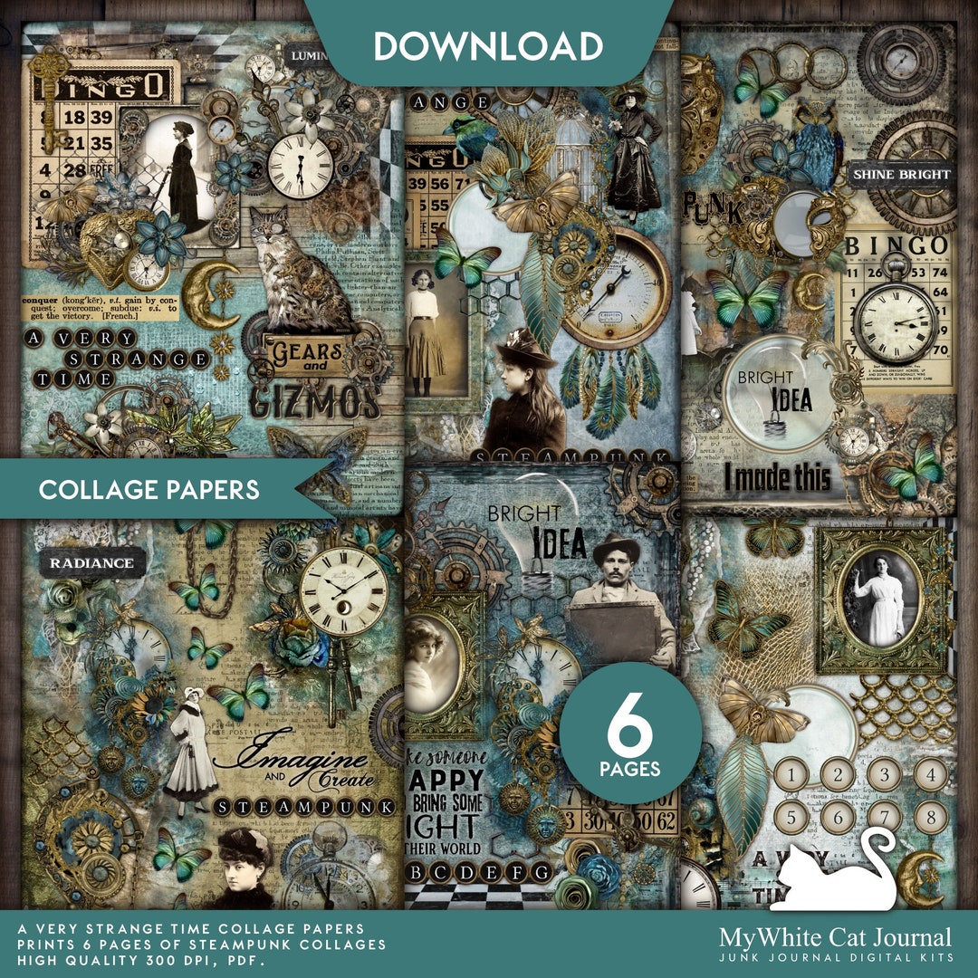 Junk Journal, Collage Paper, A Very Strange Time, Steampunk, Printable ...