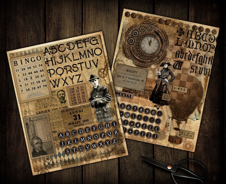 Junk Journal, Steampunk, Paper, Printable, Collage Paper, Decorative ...