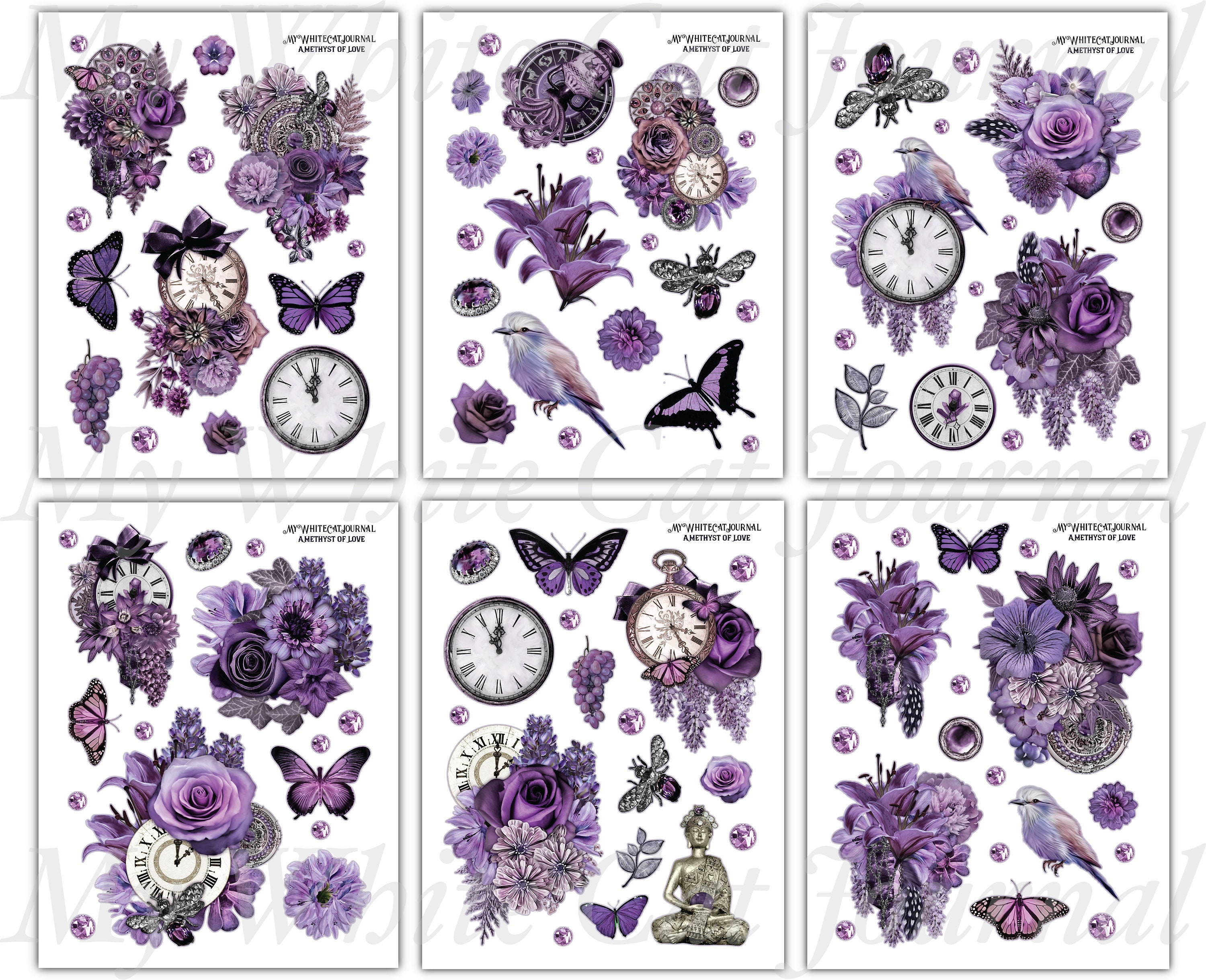 Purple Junk Journal Stickers | Amethyst Ephemera Printable Kit ...