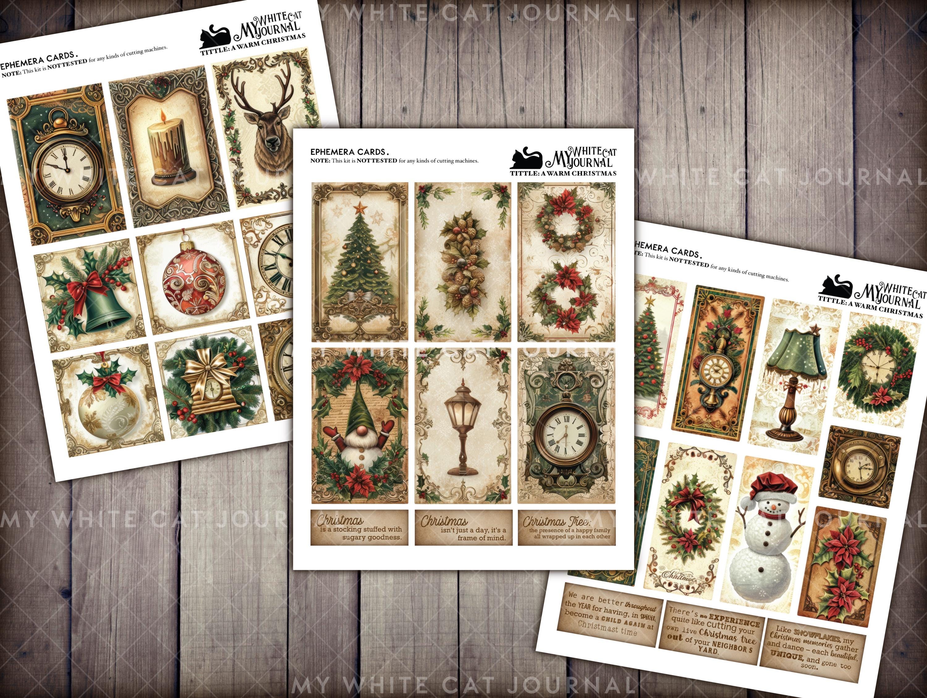 Christmas Ephemera Cards: 136 Printable Junk Journal Embellishments ...