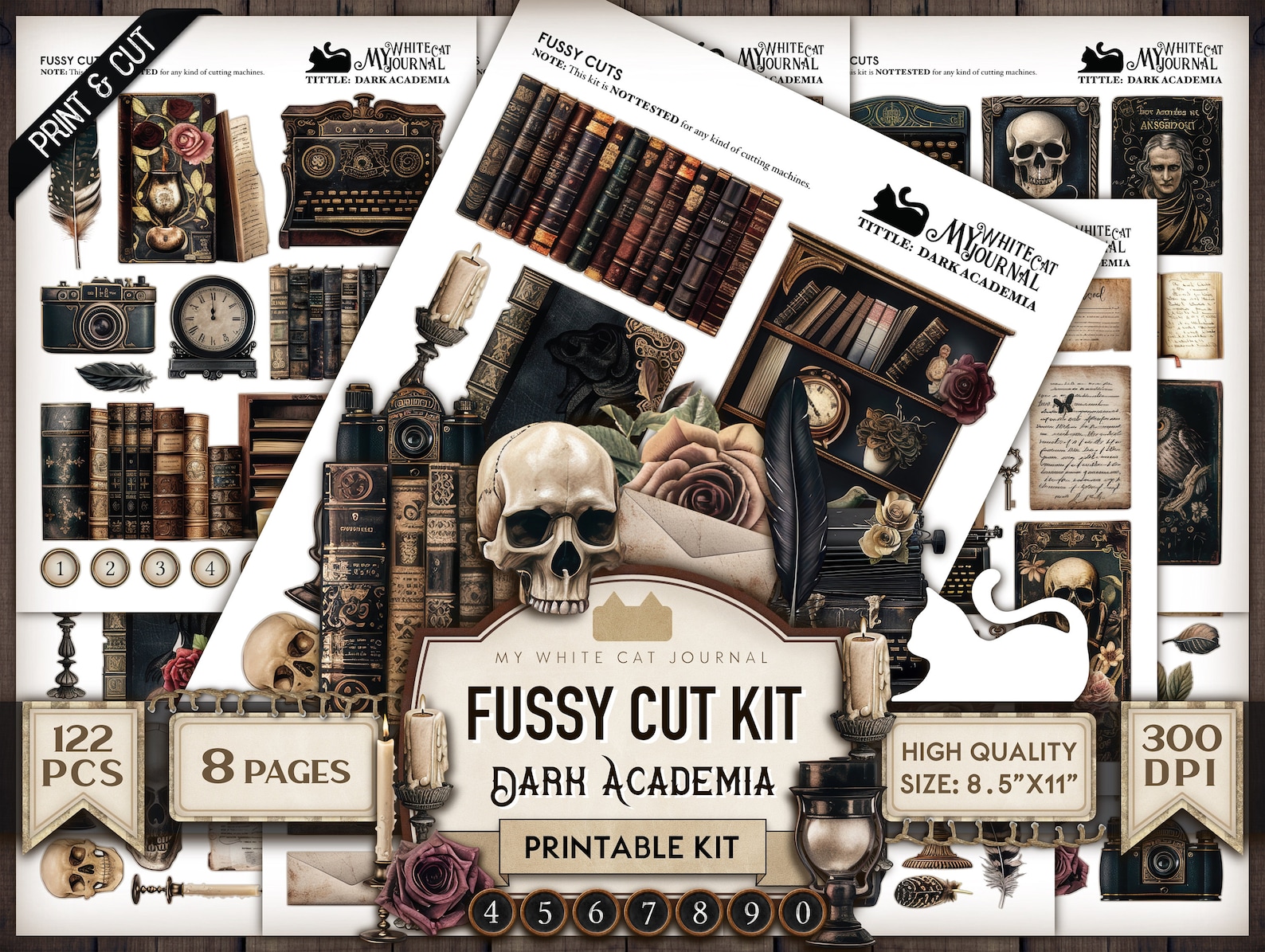 Dark Academia Printable Stickers | Gothic Ephemera Kit | Junk Journal ...