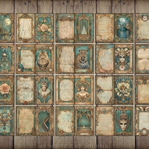 Teal Junk Journal Papers: Regal Masquerade Ephemera (digital Download ...