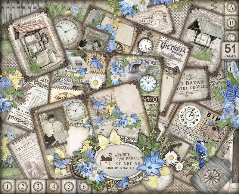 Junk Journal Time for Spring French Blue Printable - Etsy