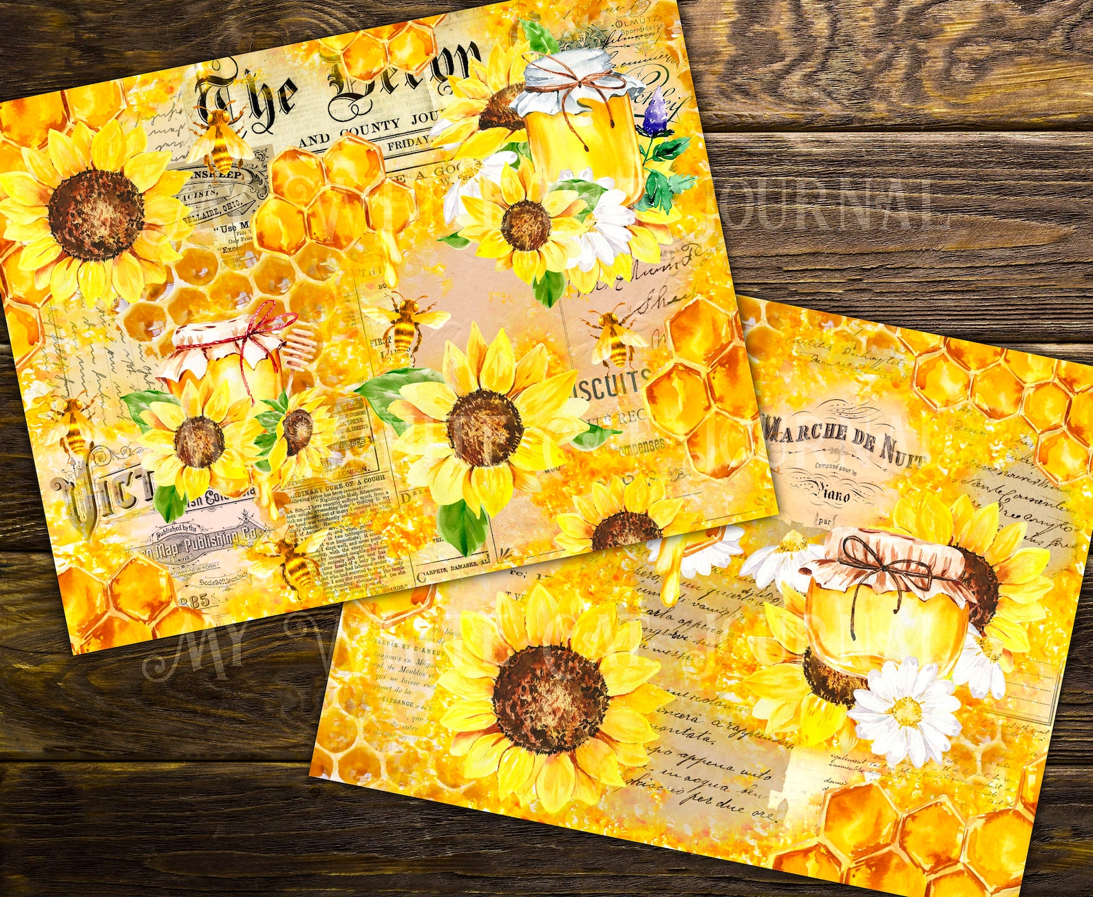 Junk Journal, Sunflower, Honey Bee, Collage Paper, Printable, Ephemera ...