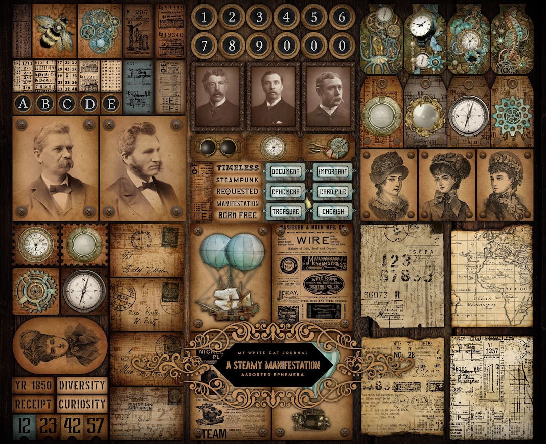 Junk Journal, Steampunk, Assorted Ephemera, Printable, Collage Sheets ...