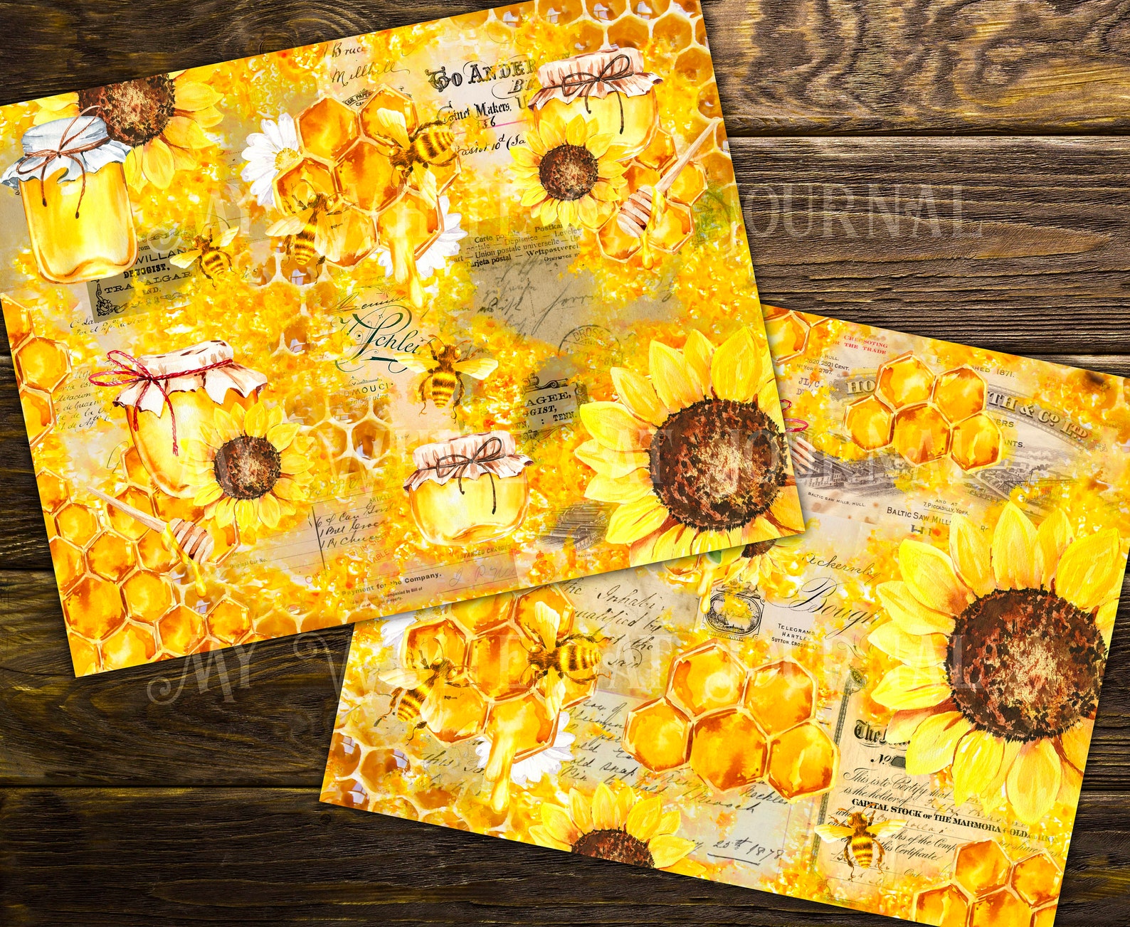Junk Journal, Sunflower, Honey Bee, Collage Paper, Printable, Ephemera ...