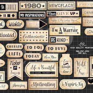 Junk Journal, Vintage Words, Phrases, Printable Word Stickers, Collage ...