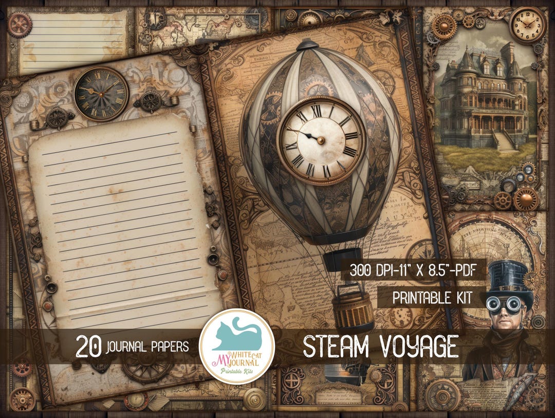 Steampunk Junk Journal Pages: Steam Voyage Ephemera (PDF) - Etsy