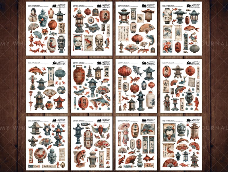Printable Feudal Japan Stickers | Junk Journal Ephemera Kit | Vintage ...