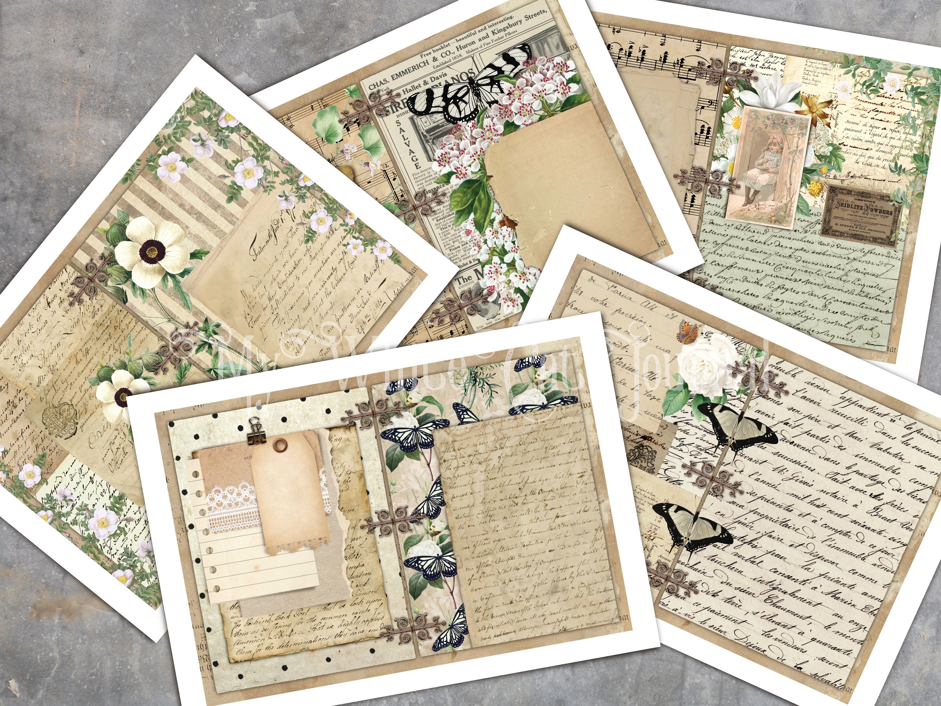 Junk Journal Kit White Floral Butterfly Vintage Ephemera - Etsy