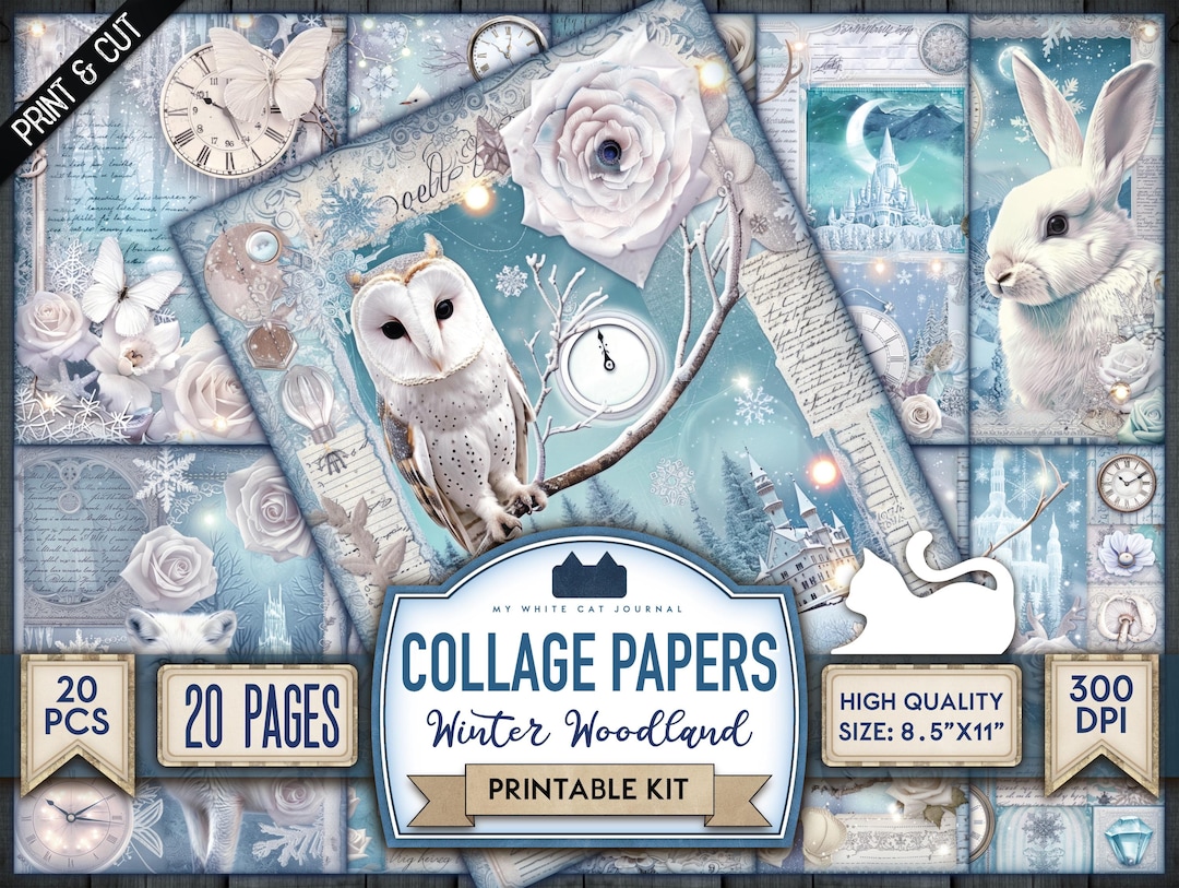20 Winter Junk Journal Collage Paper, Winter Woodland, Printable Papers ...