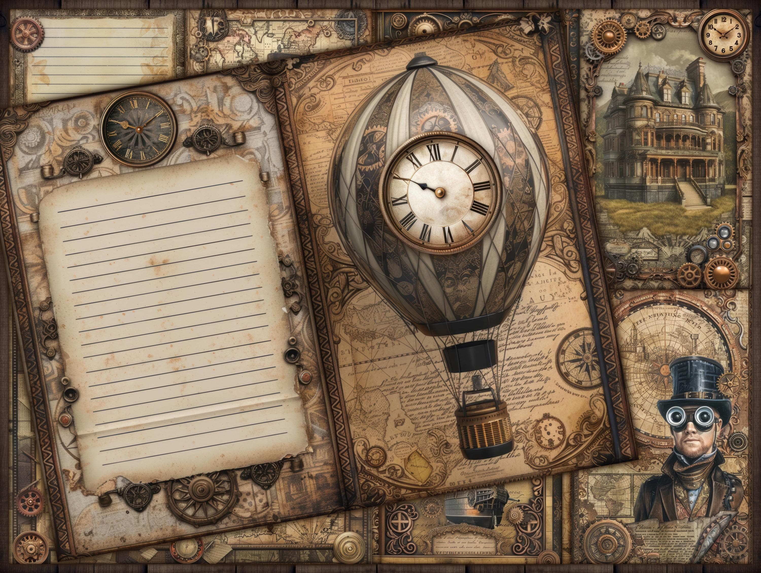 Steampunk Junk Journal Pages: Steam Voyage Ephemera (PDF) - Etsy